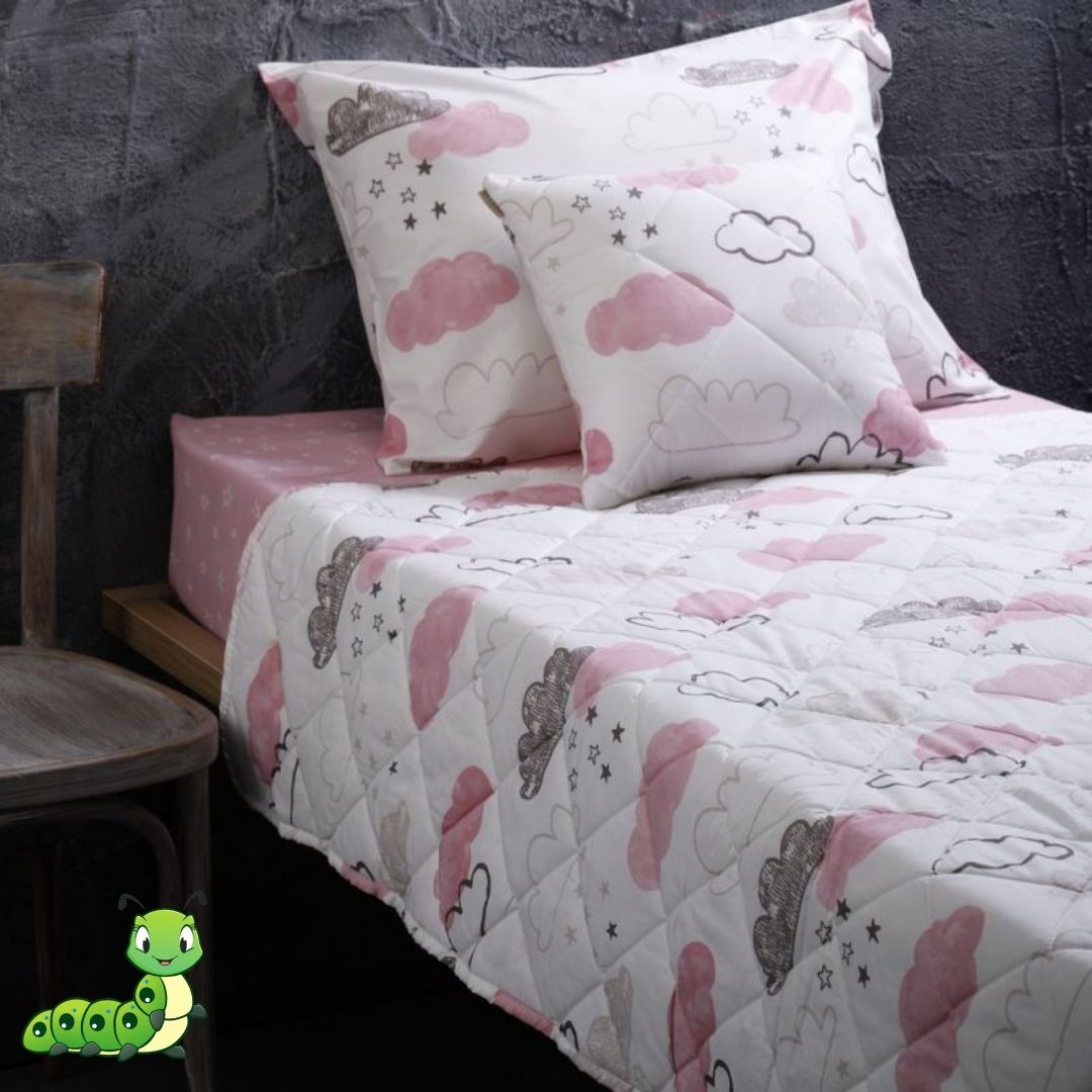 Štep deka frotir roze oblaci | Pokrivači za decu | Gusenica